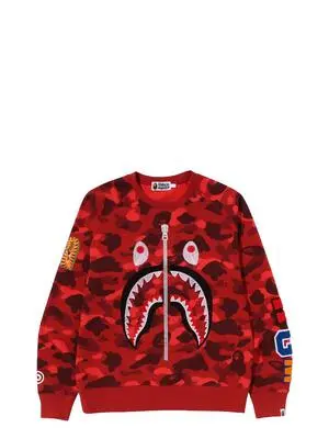 A BATHING APE Camo Embroidery Shark Crewneck Sweatshirt - Red