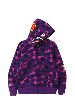 A BATHING APE Camo PONR Shark Full Zip Hoodie Purple