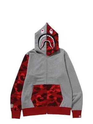 A BATHING APE Camo Shark Full Zip Hoodie - Red