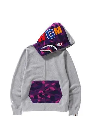 A BATHING APE Camo Shark Full Zip Hoodie - Gray
