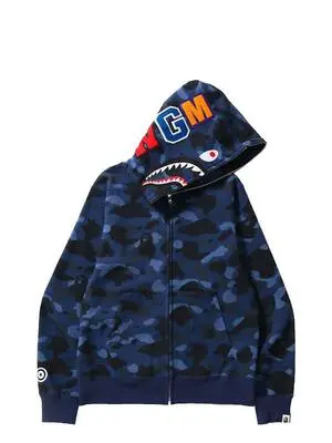 A BATHING APE Camo Shark Full Zip Hoodie - Navy Blue