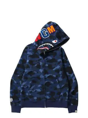 A BATHING APE Camo Shark Full Zip Hoodie - Navy Blue