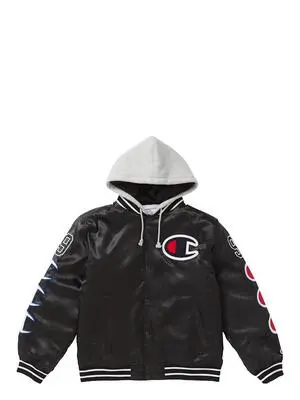 Supreme X Champion Hooded Varsity Jacket - Black