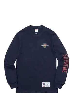 Supreme Champion Stacked C Long Sleeve Tee Shirt - Navy Blue