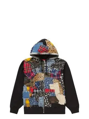 Supreme Patchwork Zip Up Hooded Sweatshirt - Black