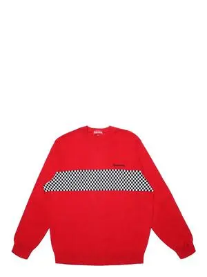 Supreme Checkered Panel Crewneck Sweatshirt - Red
