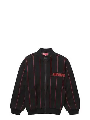 Supreme Pinstripe Varsity Zip Up Sweater - Black