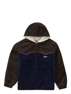 Supreme Studded Velvet Hooded Work Jacket - Navy Blue