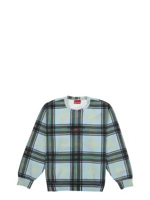 Supreme Plaid Crewneck Sweatshirt Light Blue