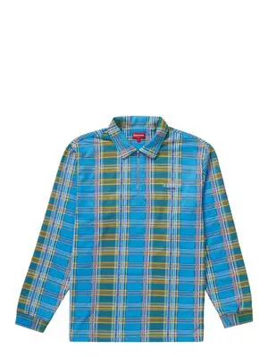 Supreme Plaid Zip Up Long Sleeve Polo - Blue