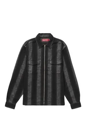 Supreme Stripe Flannel Zip Up Shirt - Black