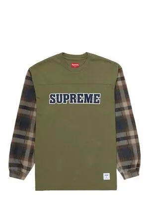 Supreme Plaid Sleeve Long Sleeve Tee Shirt - Light Olive