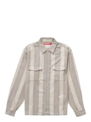 Supreme Stripe Flannel Zip Up Shirt - Grey