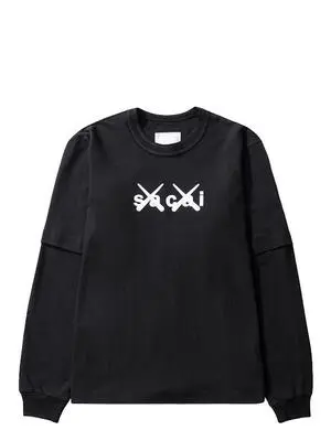 KAWS X Sacai Flock Print Long Sleeve T-shirt - Black