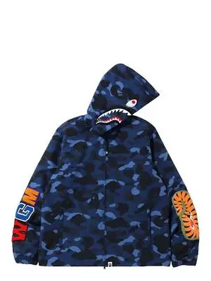 A BATHING APE Camo WGM Shark Hooded Jacket Blue