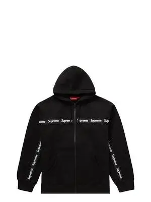 Supreme Text Stripe Zip Up Hooded Sweatshirt - Black