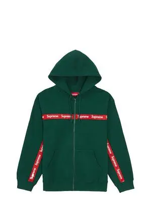 Supreme Text Stripe Zip Up Hooded Sweatshirt - Dark Green