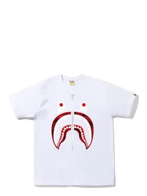 A BATHING APE Camo Shark Tee Shirt - White Red