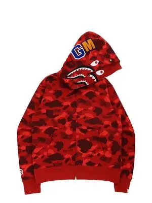 A BATHING APE Camo Shark Full Zip Hoodie - Red