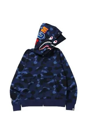 A BATHING APE Bape Camo Shark Full Zip Double Hoodie Navy Blue