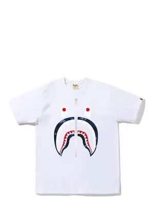 A BATHING APE Camo Shark Tee Shirt - White Blue