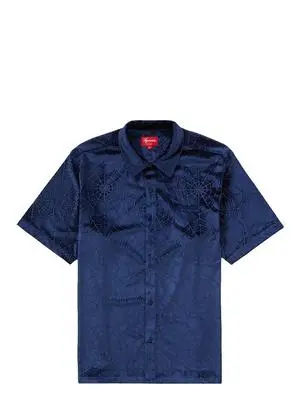 Supreme Spider Web Velvet Short Sleeve Shirt - Navy Blue