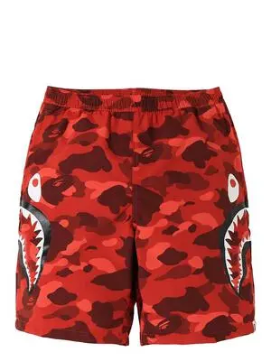 A BATHING APE Camo Side Shark Beach Shorts - Red
