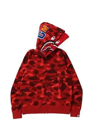 A BATHING APE Camo Shark Full Zip Hoodie Red