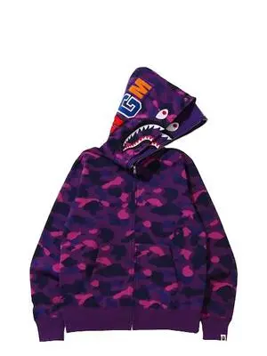 A BATHING APE Camo Shark Zip Up Hoodie - Purple