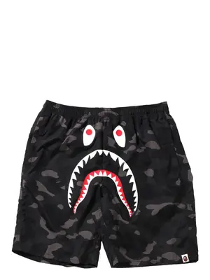 A BATHING APE Camo Shark Beach Shorts - Black
