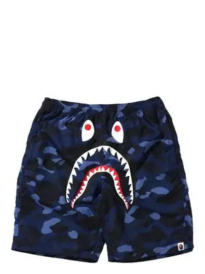 A BATHING APE Camo Shark Beach Shorts - Navy Blue