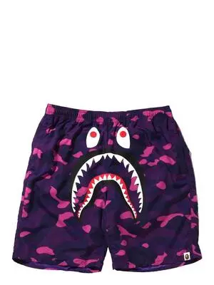 A BATHING APE Camo Shark Beach Shorts - Purple