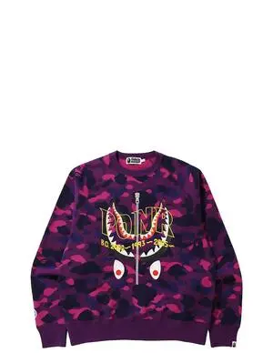 A BATHING APE Camo PONR Shark Crewneck Sweatshirt Purple