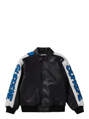 Supreme Smurfs Leather Varsity Jacket - Black