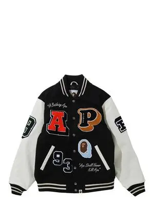 A BATHING APE Crazy Patch Varsity Jacket - Black