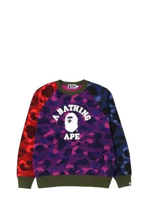 A BATHING APE Crazy Camo Relaxed Fit College Crewneck Sweatshirt - Multicolor