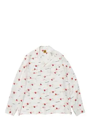 HUMAN MADE Flamingo Open Collar Long Sleeve Shirt - White