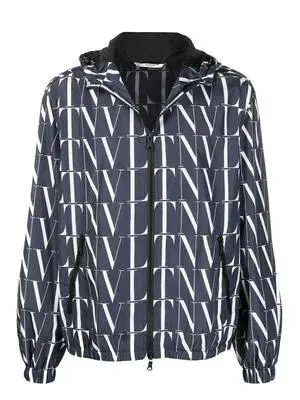 Valentino Garavani Logo Zip-up Jacket - Navy Blue/white
