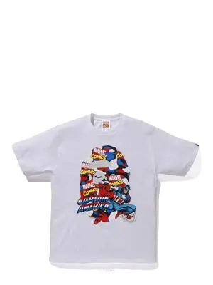 A BATHING APE X Marvel Camo Captain America Tee Shirt - White