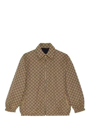 Gucci All Over Gg Harrington Reversible Jacket - Beige Navy Blue