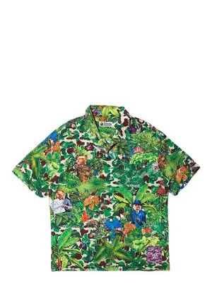 A BATHING APE X Monkey 47 Open Collar Short Sleeve Shirt - Green