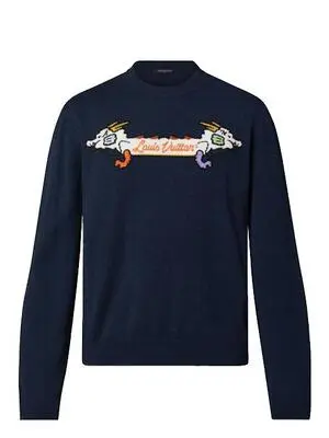 LOUIS VUITTON X Nigo Intarsia Jacquard Cashmere Crewneck Sweatshirt - Dark Ocean