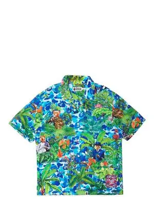 A BATHING APE X Monkey 47 Open Collar Short Sleeve Shirt - Blue