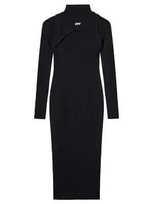 Off-White Ribbed Turtleneck Midi Dress - Black