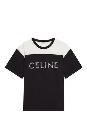 Celine Loose T-shirt In Cotton Jersey With Studs - Black/white