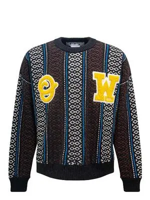 Off-White Ow Baja Chunky Crew Knit Sweater - Blue/yellow