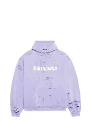 Balenciaga Caps Destroyed Oversize Fit Hoodie - Light Purple/white