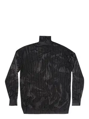 Balenciaga Creased Oversized Silk Rib Knit Turtleneck - Black