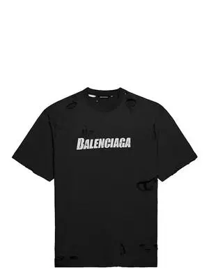 Balenciaga Caps Destroyed Flatground T-shirt - Black