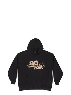 Balenciaga Hand Drawn Bb Icon Large Fit Hoodie - Black